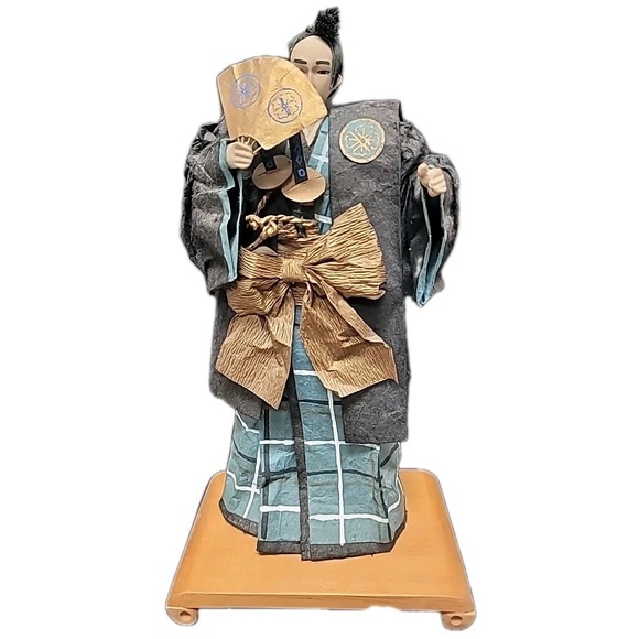 Toys | Asian Warrior Samurai Paper Mache 14 Doll Figure On Wood Stand ...